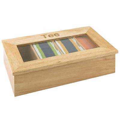 Boîte à thé - bois - 4 compartiments - avec fenêtre transparente et ...