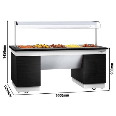 Comptoir buffet chaud DUBLIN - 2000mm - avec bain-marie & roulettes ...