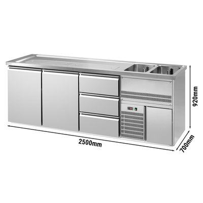 Beer counter Premium PLUS - 2500x700mm - 2 doors & 3 drawers | GGM Gastro