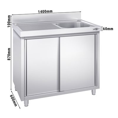 Sink unit PREMIUM - 1400x600mm - with 1 basin on the right | GGM Gastro