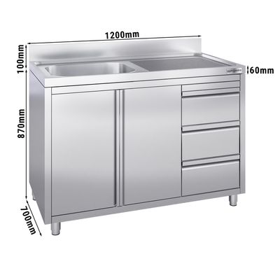 Mueble fregadero de acero Inox. con 3 cajones - 1,2 m - 1 fregadero a ...