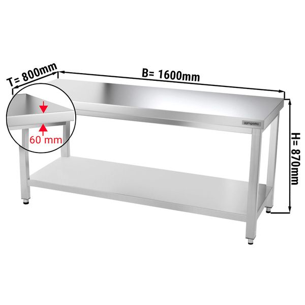 Edelstahl Arbeitstisch PREMIUM - 1600x800mm - mit Grundboden ohne ... Edelstahl Arbeitstisch PREMIUM - 1600x800mm - mit Grundboden ohne ...