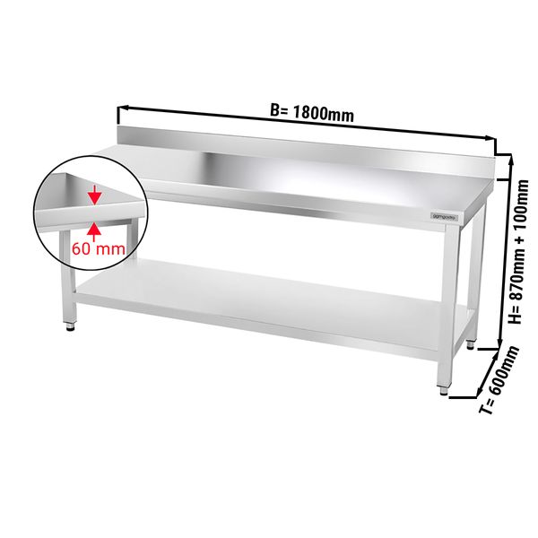 Edelstahl Arbeitstisch PREMIUM - 1800x600mm - mit Grundboden ... Edelstahl Arbeitstisch PREMIUM - 1800x600mm - mit Grundboden ...
